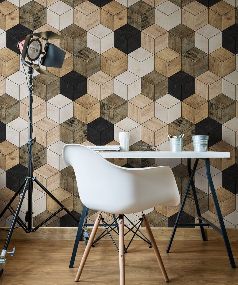 Geometric Timber Cube Wallpaper • Masculine Design • Milton & King