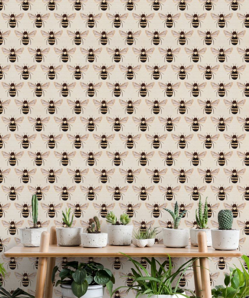 Golden Bee Embroidery Wallpaper • Handcrafted • Milton & King