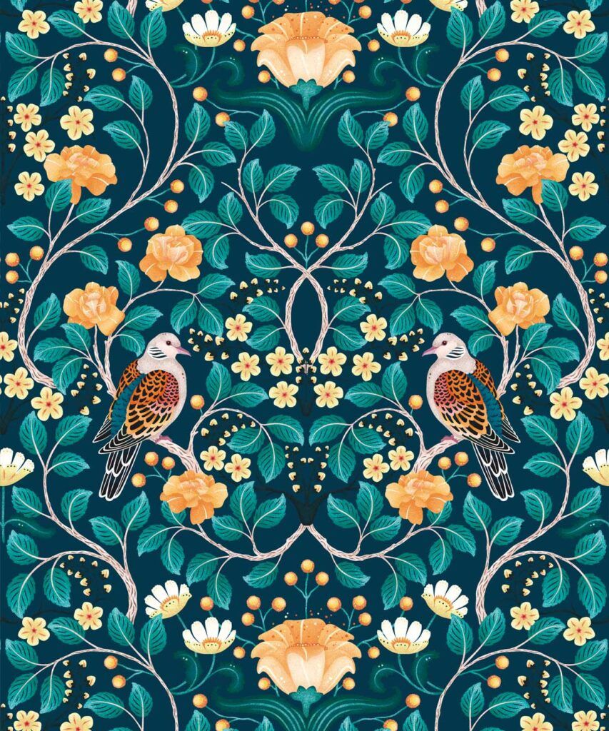 Turtle Doves • Colorful Bird Wallpaper • Milton & King