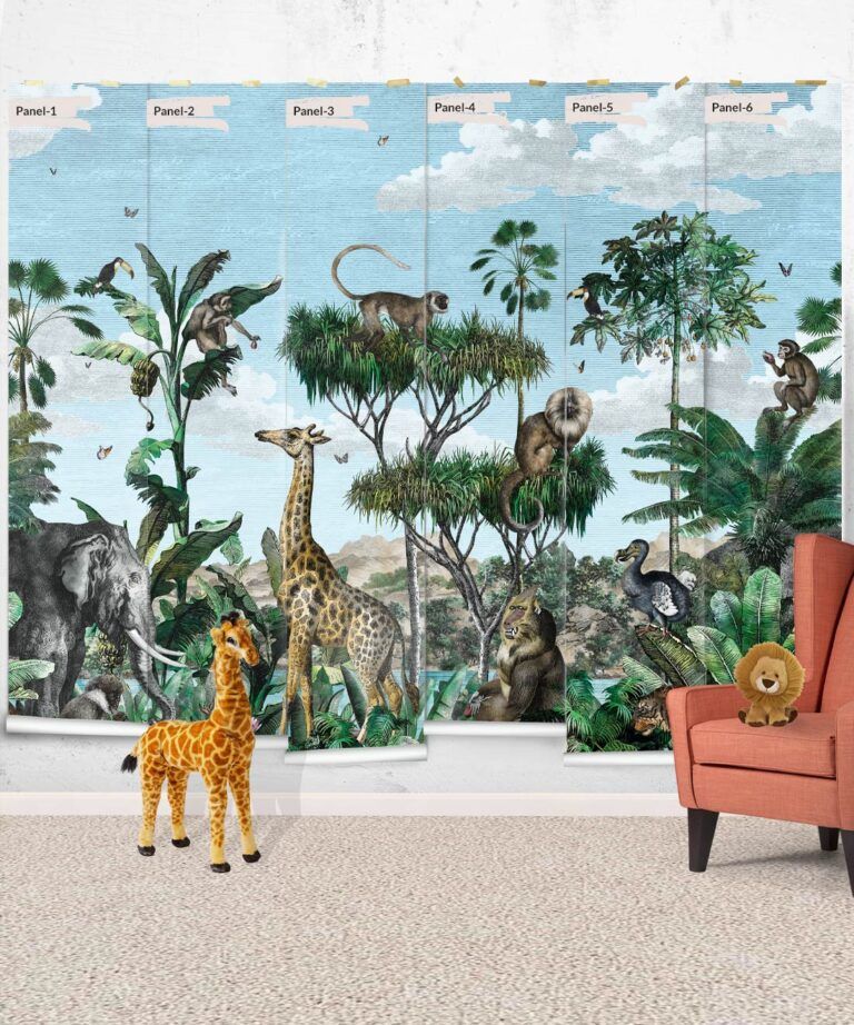 Etched Safari Mural • Tropical Animal Mural • Milton & King