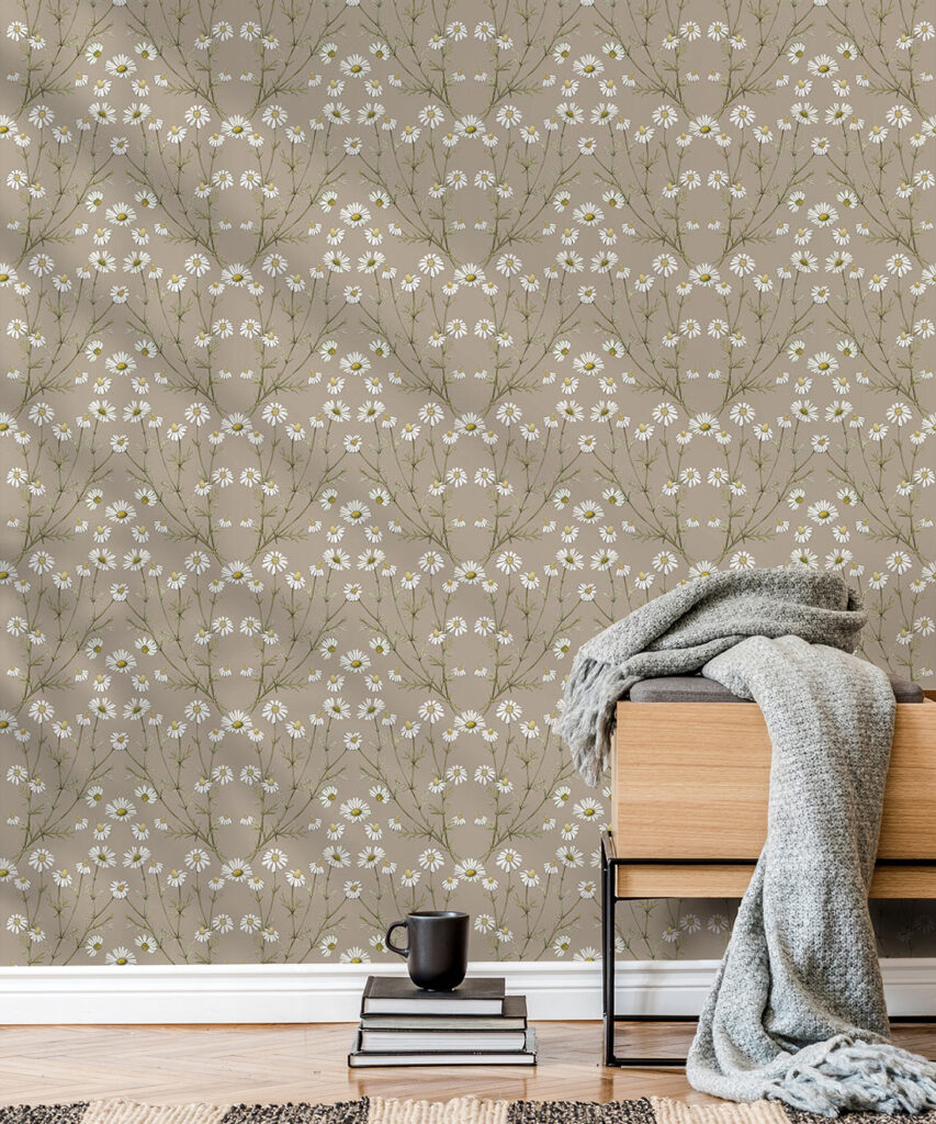 Daisy Damask Wallpaper • Floral Wallpaper • Milton & King USA
