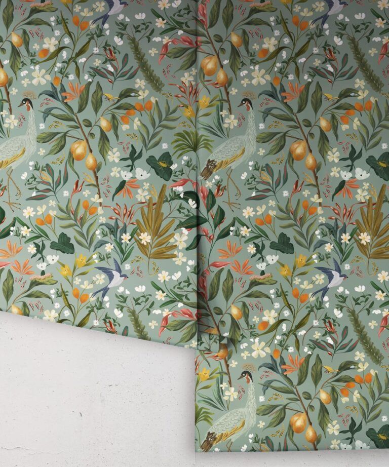 Balearic Cranes Wallpaper • Unique Bird Pattern • Milton & King US
