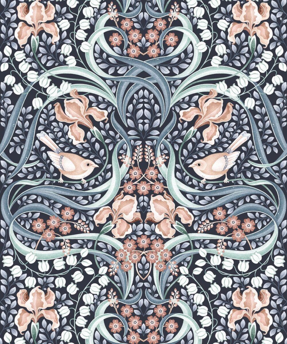 Bellbird & Iris Wallpaper • Ornate Bird Design • Milton & King USA