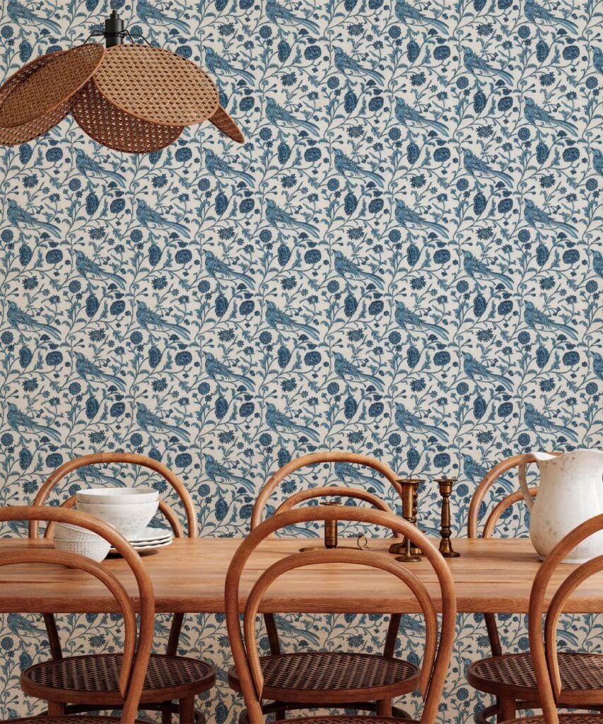 Vintage Bluebirds Wallpaper • Traditional Print Design • Milton & King USA
