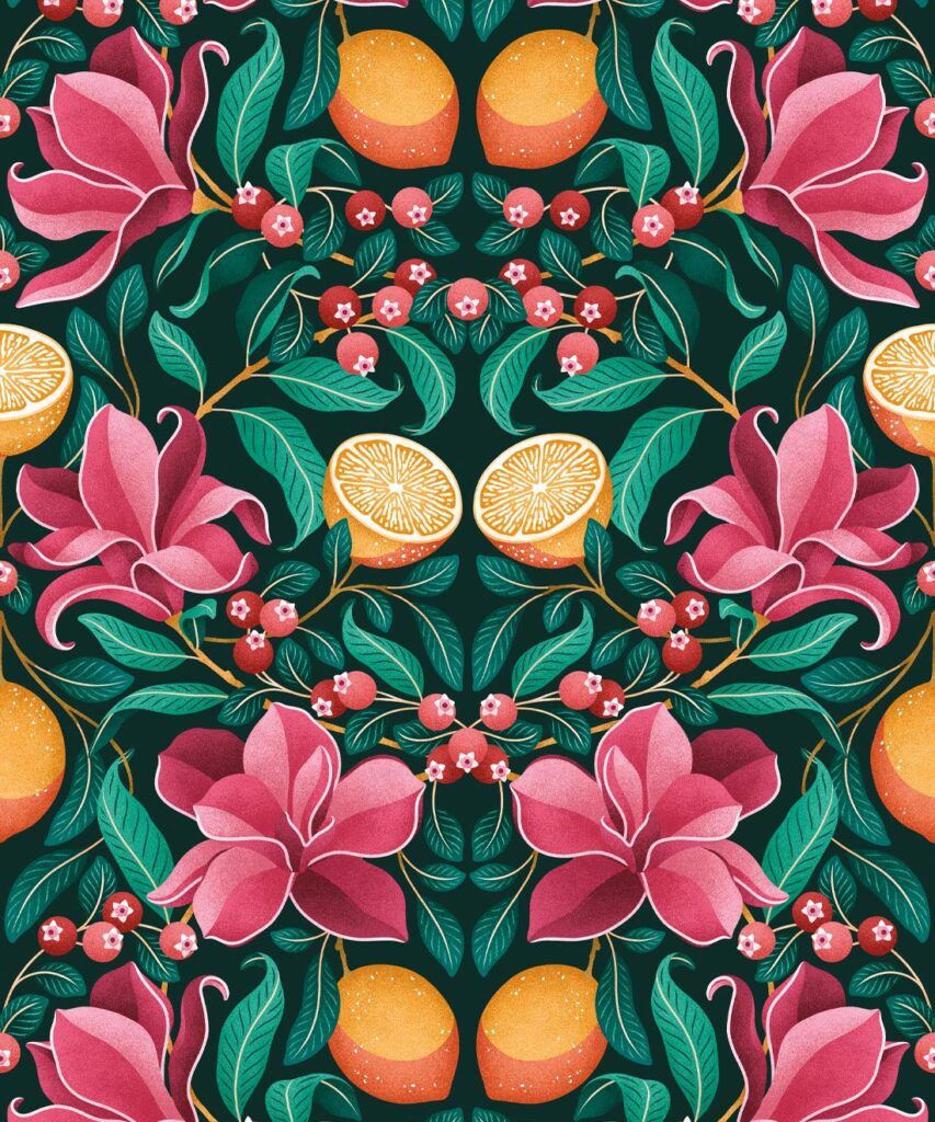 Lemons & Magnolia Wallpaper • Ornate Design • Milton & King USA